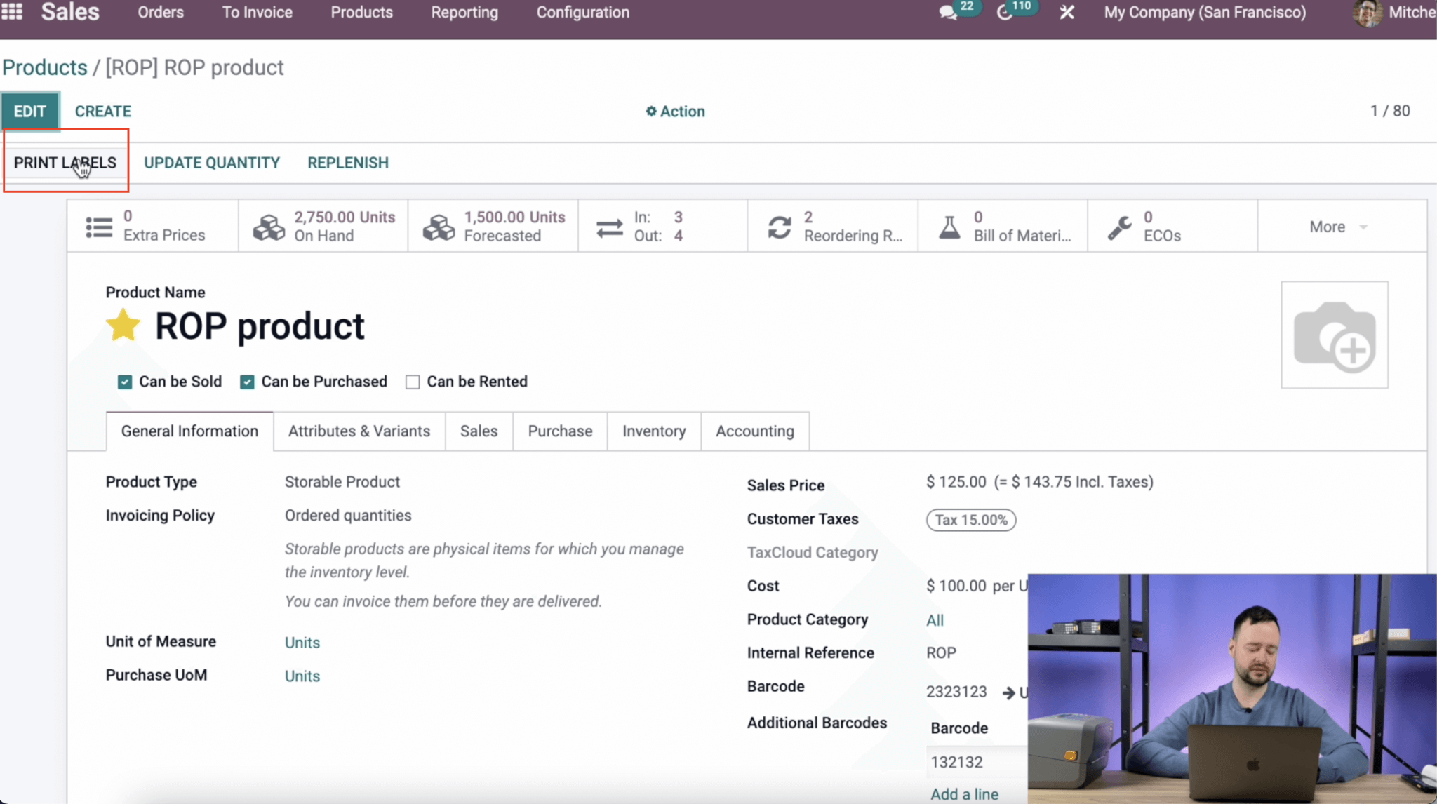 Print barcode labels from Odoo directly to a printer | Ventor.app