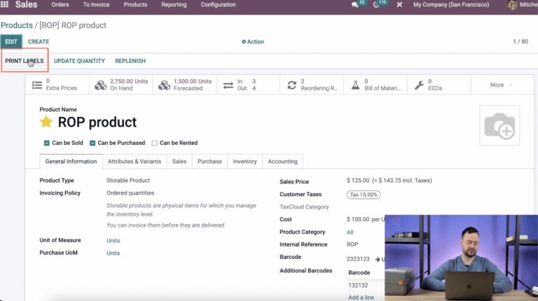 Print barcode labels from Odoo directly to a printer | Ventor.app